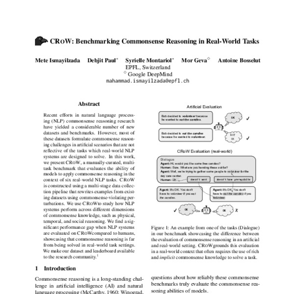 CRoW: Benchmarking Commonsense Reasoning in Real-World Tasks - ACL Anthology