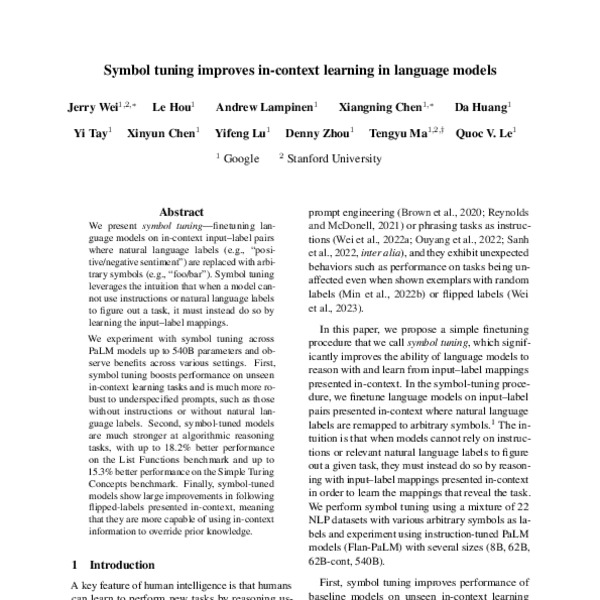 Symbol tuning improves in-context learning in language models - ACL Anthology