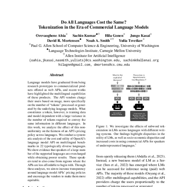 Do All Languages Cost the Same? Tokenization in the Era of Commercial Language Models - ACL ...