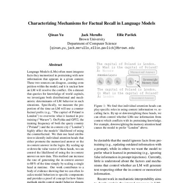 Characterizing Mechanisms for Factual Recall in Language Models - ACL Anthology