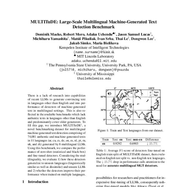 Multitude Large Scale Multilingual Machine Generated Text Detection Benchmark Acl Anthology