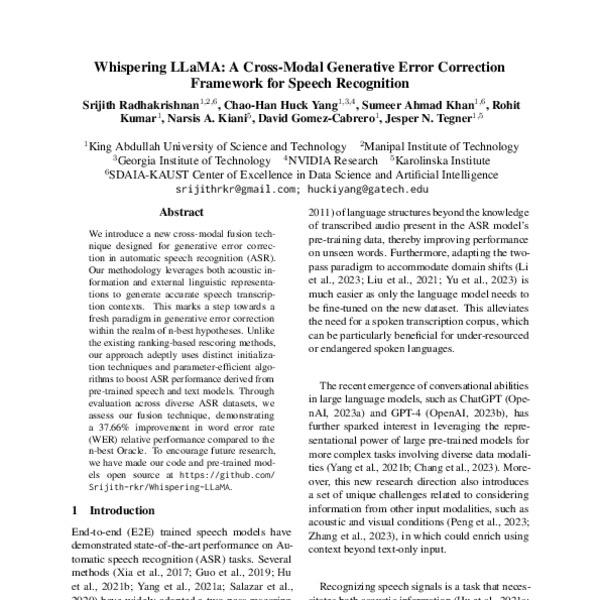 Whispering LLaMA: A Cross-Modal Generative Error Correction Framework for Speech Recognition ...