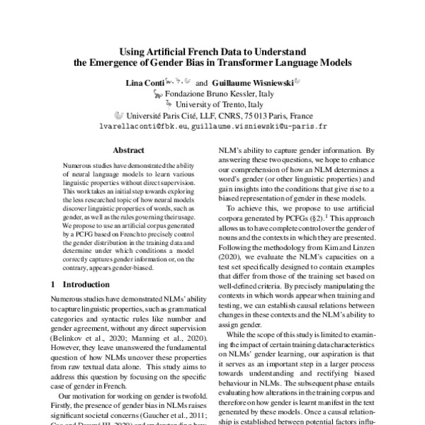 Using Artificial French Data To Understand The Emergence Of Gender Bias In Transformer Language