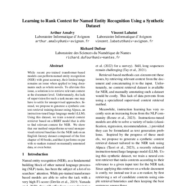 Learning to Rank Context for Named Entity Recognition Using a Synthetic Dataset - ACL Anthology