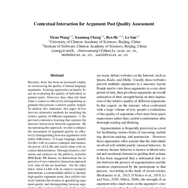 Contextual Interaction for Argument Post Quality Assessment - ACL Anthology
