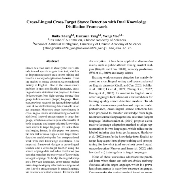 Cross-Lingual Cross-Target Stance Detection with Dual Knowledge Distillation Framework - ACL ...