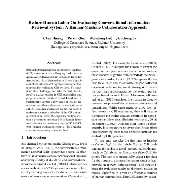 Reduce Human Labor On Evaluating Conversational Information Retrieval ...