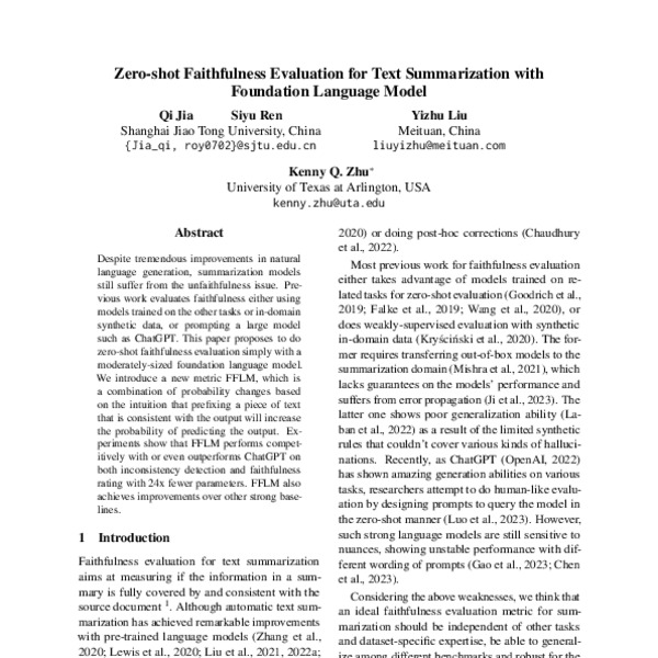 Zero-shot Faithfulness Evaluation for Text Summarization with Foundation Language Model - ACL ...