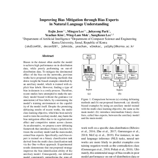 Improving Bias Mitigation through Bias Experts in Natural Language Understanding - ACL Anthology