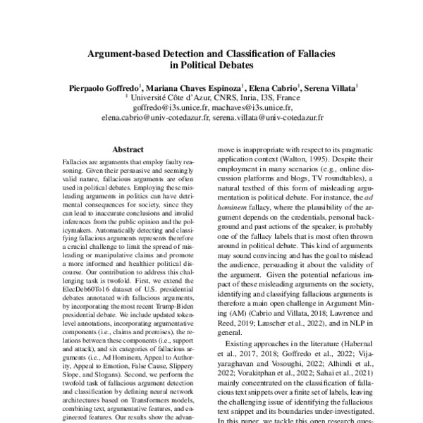 Argument-based Detection and Classification of Fallacies in Political ...
