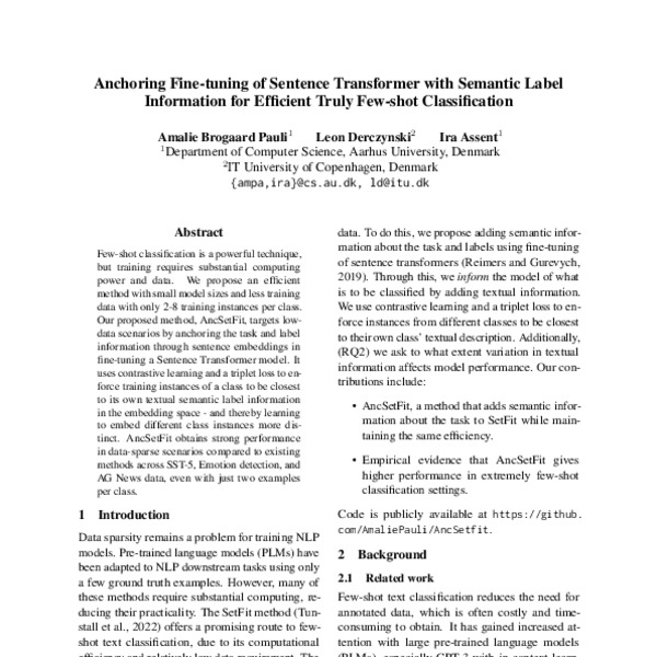 Anchoring Fine-tuning of Sentence Transformer with Semantic Label Information for Efficient ...