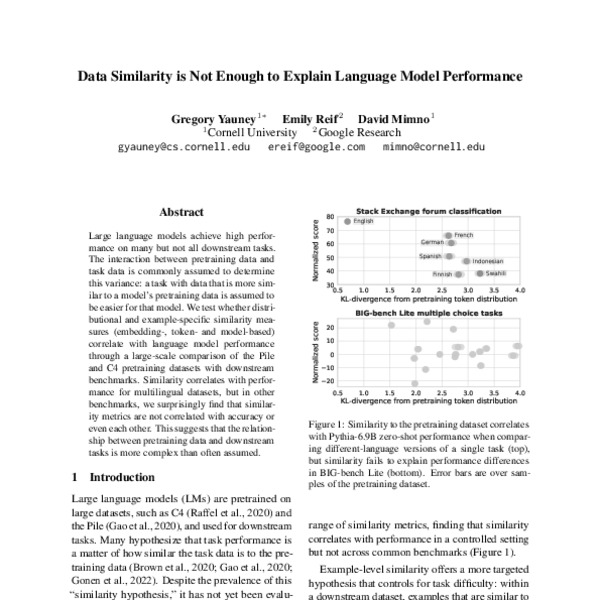 Data Similarity is Not Enough to Explain Language Model Performance - ACL Anthology