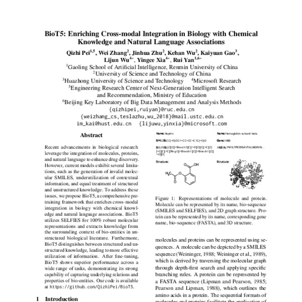 BioT5: Enriching Cross-modal Integration in Biology with Chemical ...