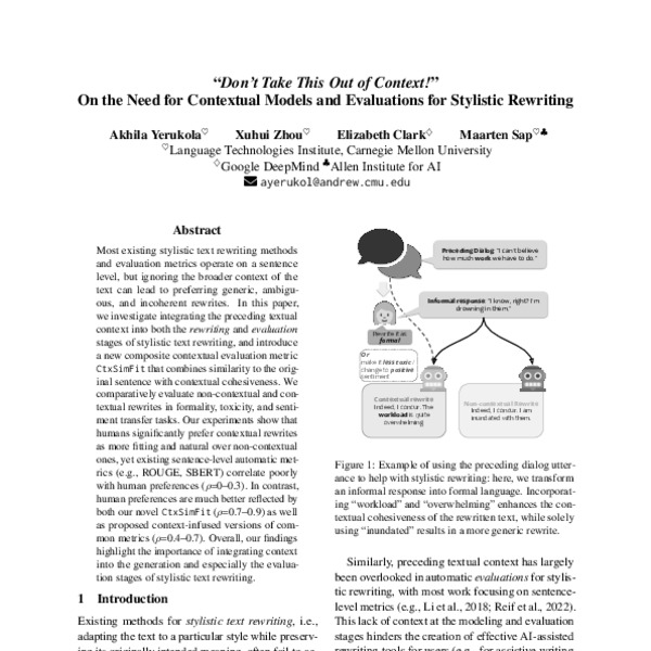 Don’t Take This Out of Context!: On the Need for Contextual Models and ...