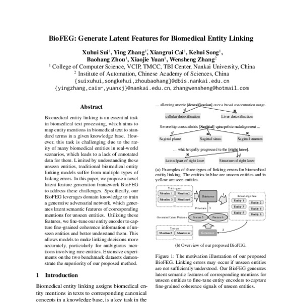 Biofeg Generate Latent Features For Biomedical Entity Linking Acl Anthology