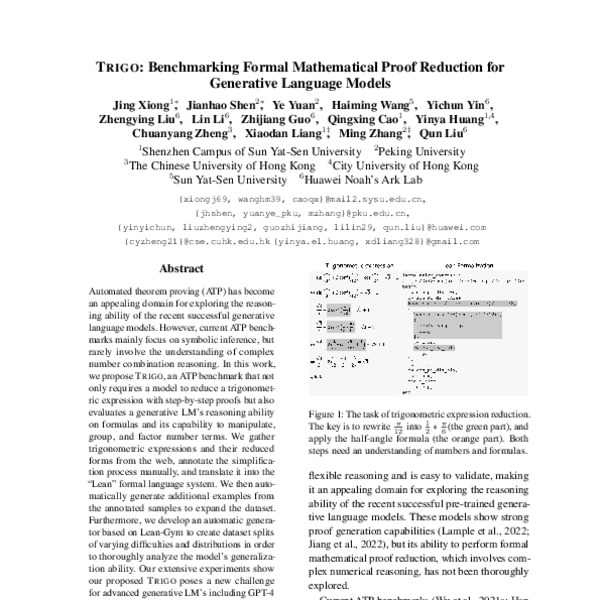 TRIGO: Benchmarking Formal Mathematical Proof Reduction for Generative Language Models - ACL ...