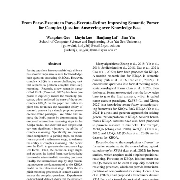 From Parse-Execute to Parse-Execute-Refine: Improving Semantic Parser for Complex Question ...