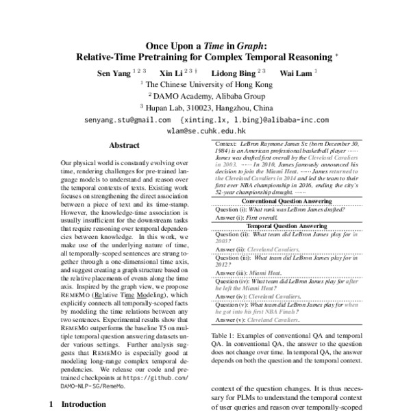 Once Upon a Time in Graph: Relative-Time Pretraining for Complex Temporal Reasoning - ACL Anthology