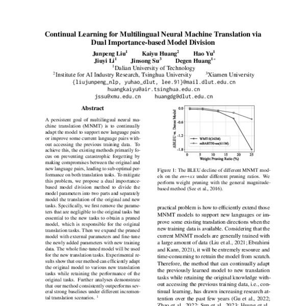 Continual Learning for Multilingual Neural Machine Translation via Dual Importance-based Model ...