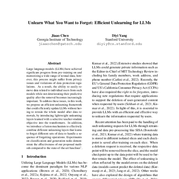 Unlearn What You Want To Forget Efficient Unlearning For Llms Acl Anthology