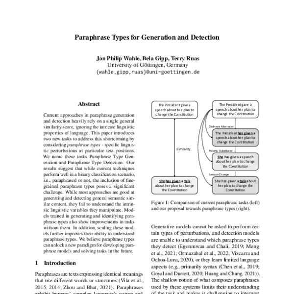 Paraphrase Types for Generation and Detection - ACL Anthology