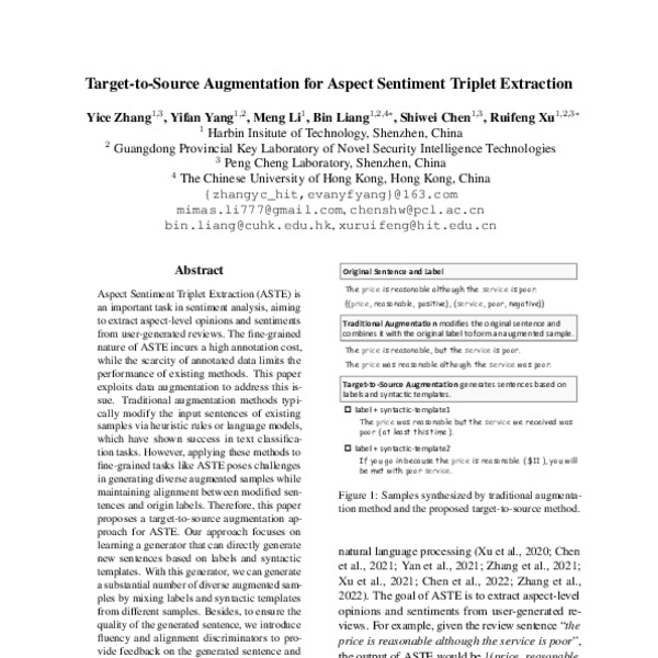Target To Source Augmentation For Aspect Sentiment Triplet Extraction
