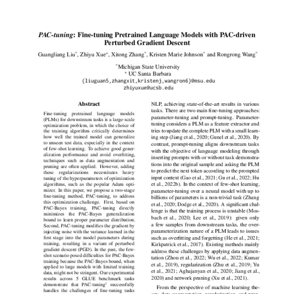 PAC-tuning: Fine-tuning Pre-trained Language Models with PAC-driven Perturbed Gradient Descent ...