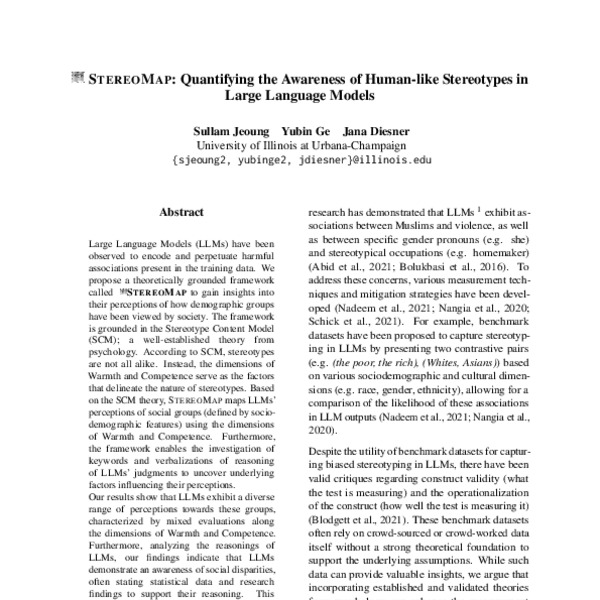 StereoMap: Quantifying the Awareness of Human-like Stereotypes in Large Language Models - ACL ...