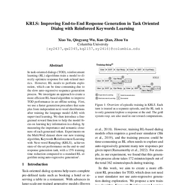 Krls Improving End To End Response Generation In Task Oriented Dialog With Reinforced Keywords