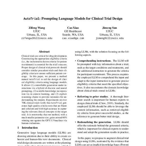 AutoTrial: Prompting Language Models for Clinical Trial Design - ACL Anthology