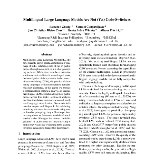Multilingual Large Language Models Are Not (Yet) Code-Switchers - ACL ...