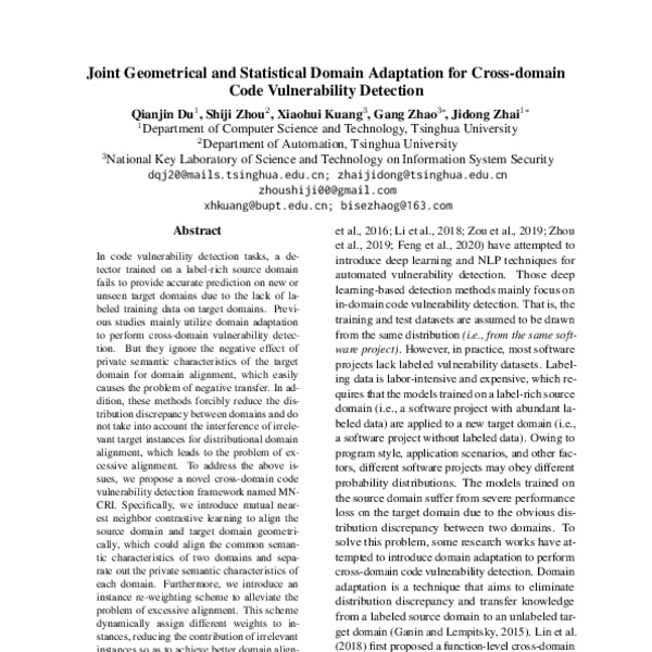 Joint Geometrical and Statistical Domain Adaptation for Cross-domain Code Vulnerability ...