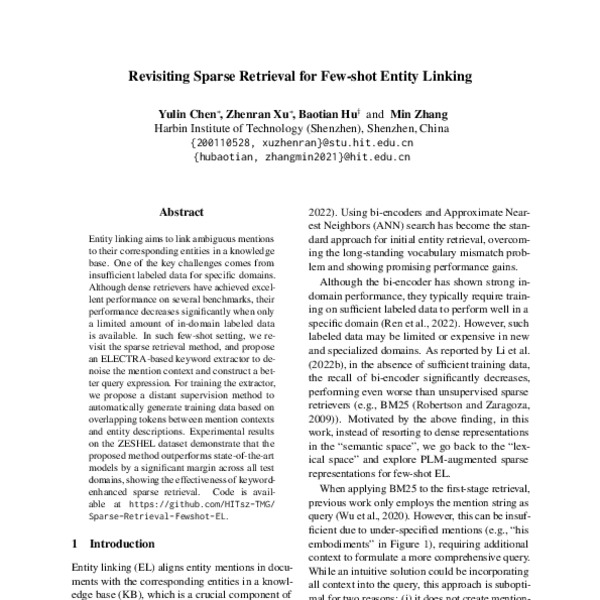 Revisiting Sparse Retrieval For Few Shot Entity Linking Acl Anthology