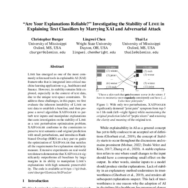 “Are Your Explanations Reliable?” Investigating the Stability of LIME in Explaining Text ...