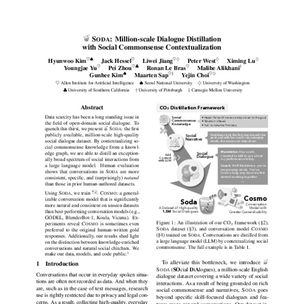 SODA: Million-scale Dialogue Distillation with Social Commonsense ...
