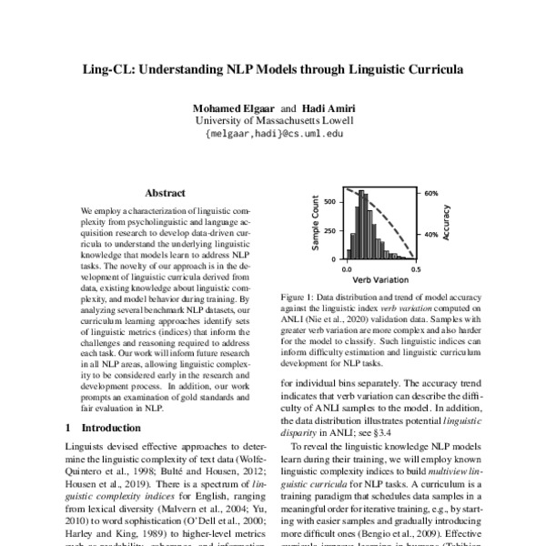 Ling-CL: Understanding NLP Models through Linguistic Curricula - ACL ...