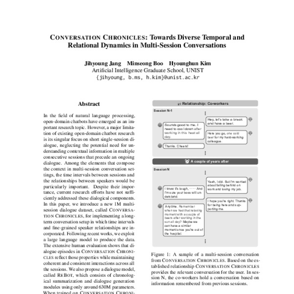 Conversation Chronicles: Towards Diverse Temporal and Relational Dynamics in Multi-Session ...