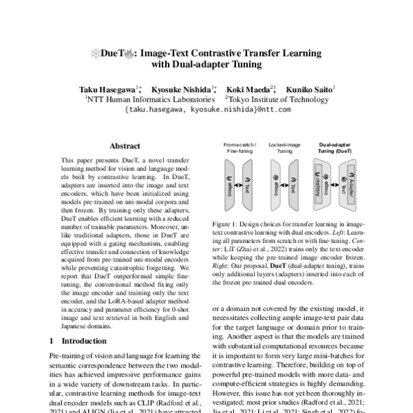 DueT: Image-Text Contrastive Transfer Learning with Dual-adapter Tuning - ACL Anthology