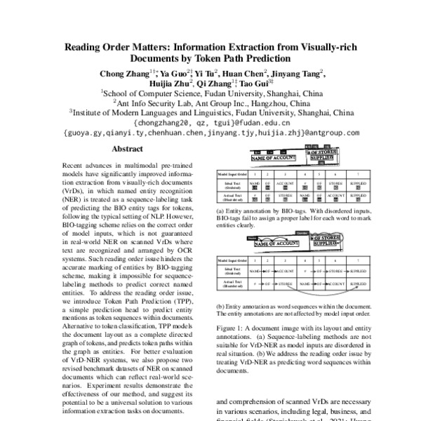 Reading Order Matters: Information Extraction from Visually-rich Documents by Token Path ...