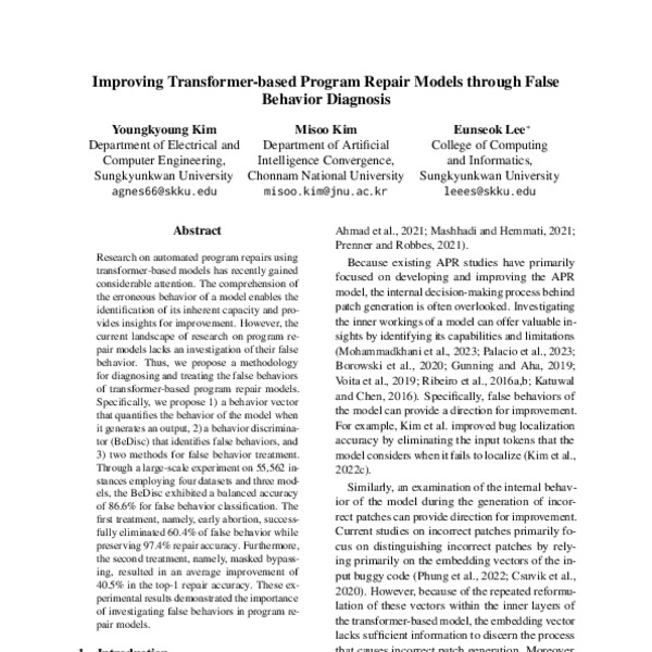 Improving Transformer-based Program Repair Model through False Behavior Diagnosis - ACL Anthology