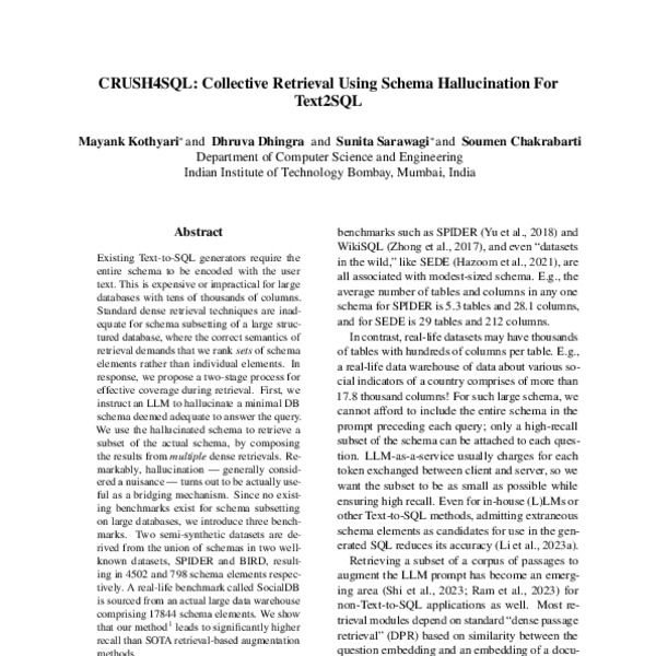 CRUSH4SQL: Collective Retrieval Using Schema Hallucination For Text2SQL - ACL Anthology