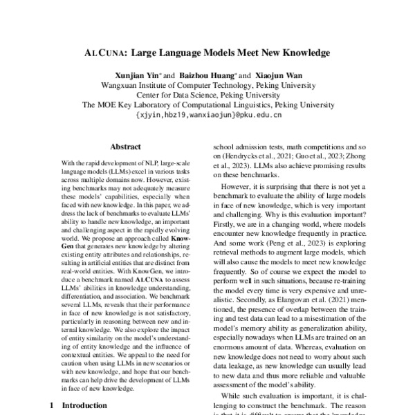 ALCUNA: Large Language Models Meet New Knowledge - ACL Anthology