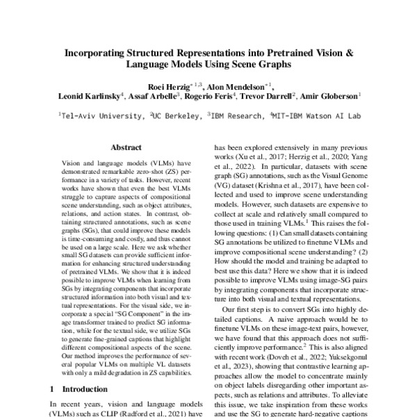 Incorporating Structured Representations Into Pretrained Vision And Language Models Using Scene