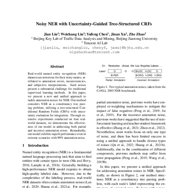Addressing NER Annotation Noises with Uncertainty-Guided Tree-Structured CRFs - ACL Anthology