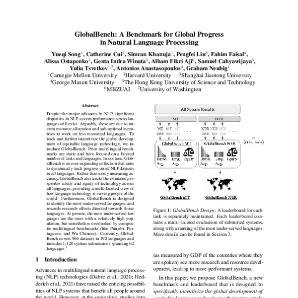GlobalBench: A Benchmark for Global Progress in Natural Language Processing - ACL Anthology