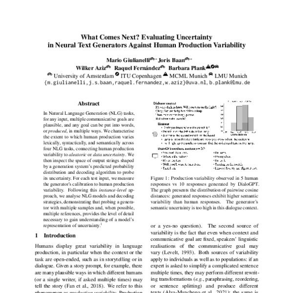 What Comes Next? Evaluating Uncertainty in Neural Text Generators Against Human Production ...