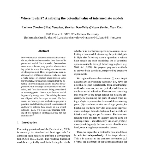 Where to start? Analyzing the potential value of intermediate models ...