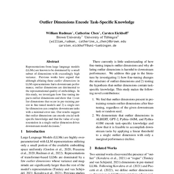 Outlier Dimensions Encode Task Specific Knowledge - ACL Anthology