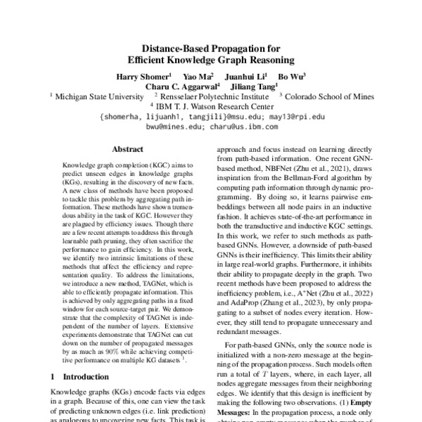 Distance Based Propagation For Efficient Knowledge Graph Reasoning