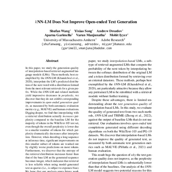 kNN-LM Does Not Improve Open-ended Text Generation - ACL Anthology